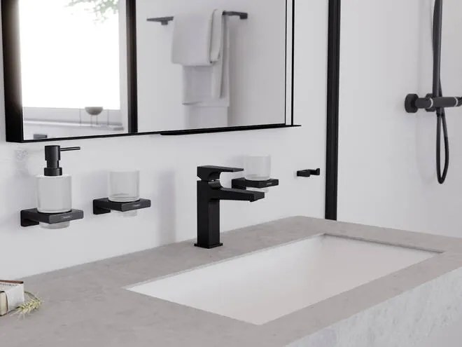 Hansgrohe Metropol, umyvadlová baterie 110 s výpustí Push-Open, černá matná, 32507670