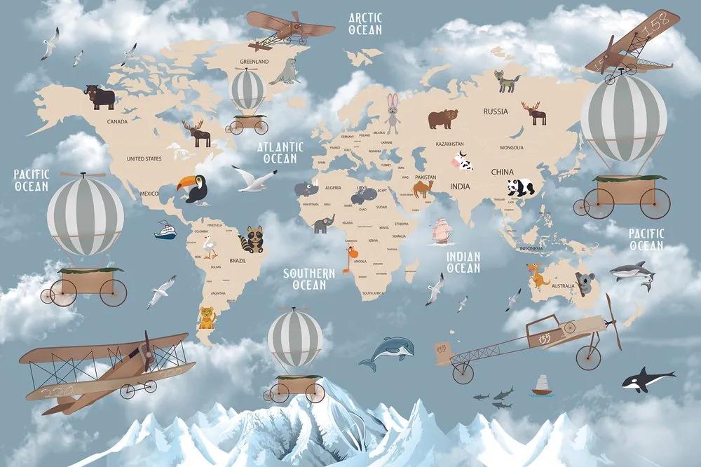 Tapeta nádherná dětská mapa se zvířátky