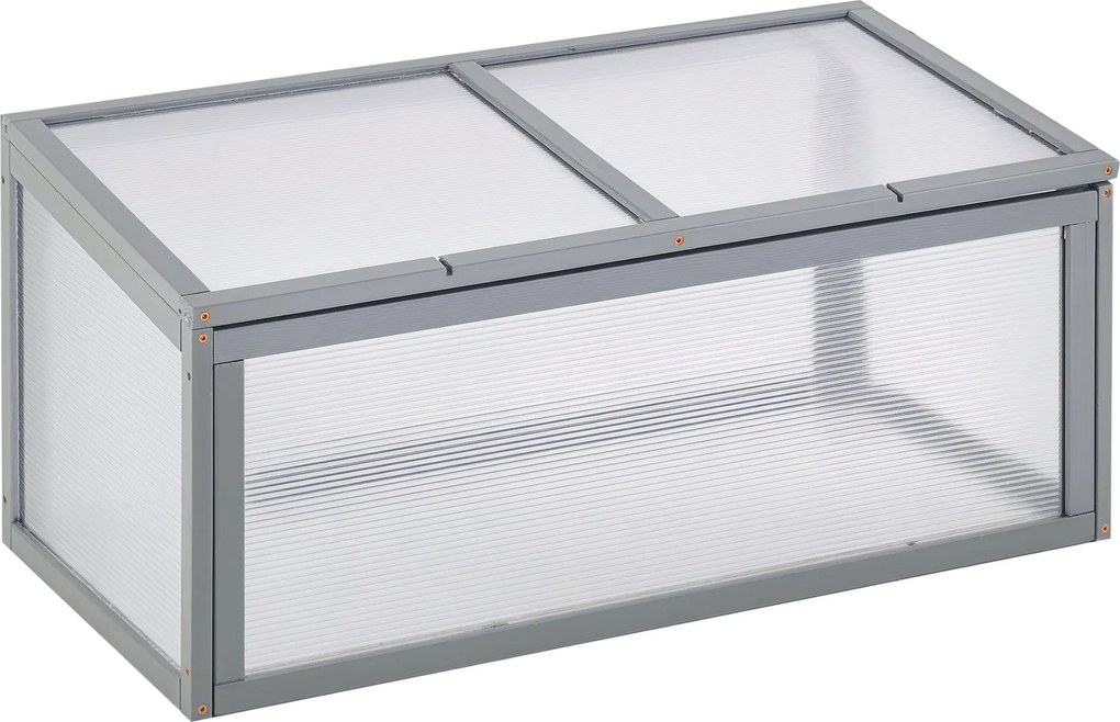 Outsunny Zimní Skleník Dřevěný a Polykarbonátový 90 x 46 x 40 cm Voděodolný Zimní Rám pro Zahradní Záhon Šedý | Aosom