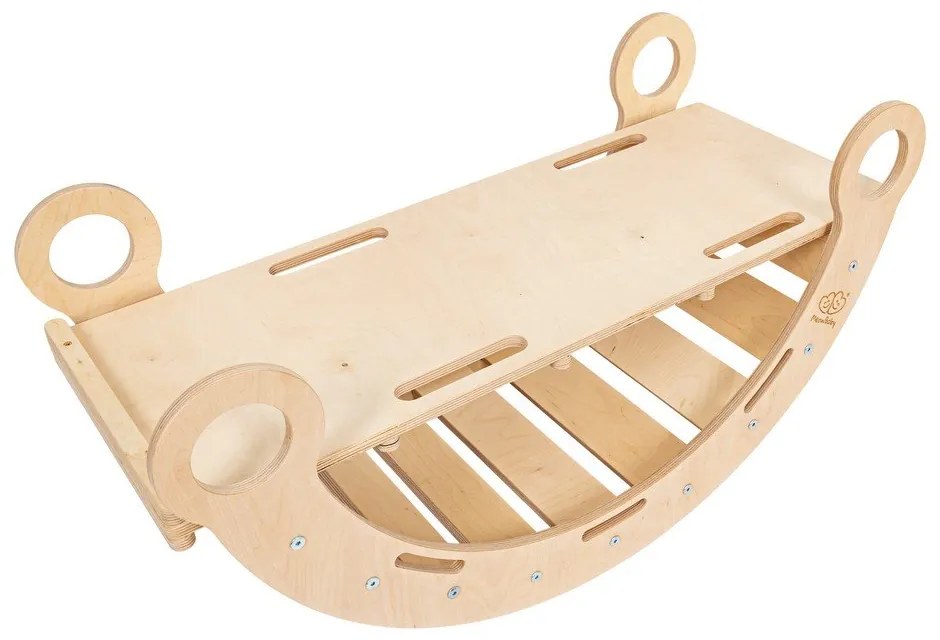 Houpačka z borovicového dřeva v přírodní barvě 39x75x38 cm Montessori – Meowbaby