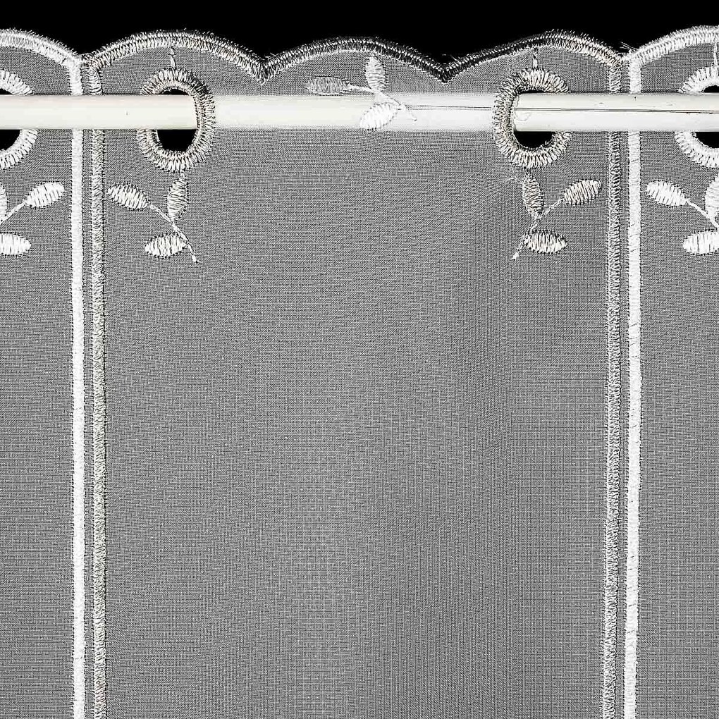 Forbyt voálová vitrážová záclona 97806 šedá výšivka s bordurou, bílá, výška 35cm (v metráži)