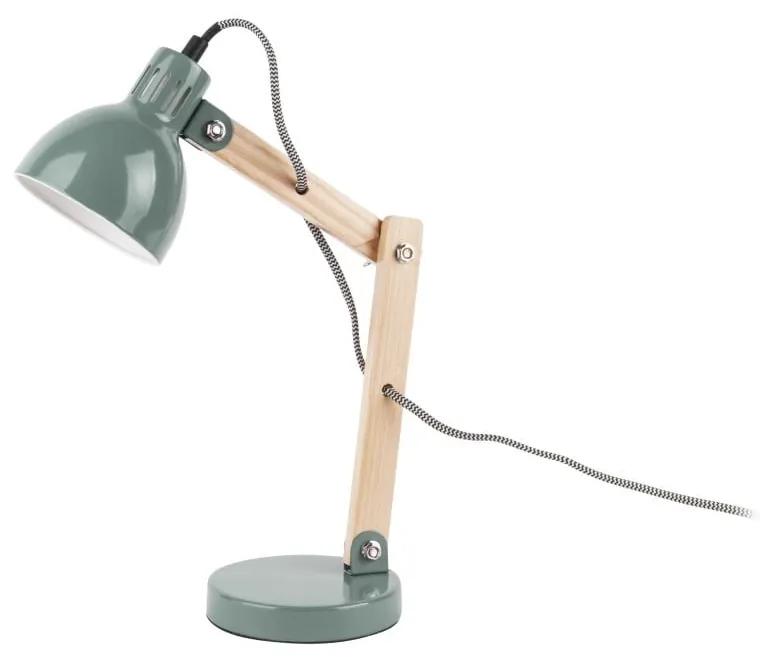 Zelená stolní lampa s dřevěnými detaily Leitmotiv Ogle