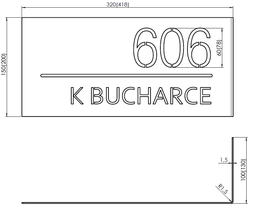Cortenové domovní číslo tabulka 13c Velikost: 15 x 30 x 10(ohyb) cm  (L), Ohyb: Na levé straně od čísla