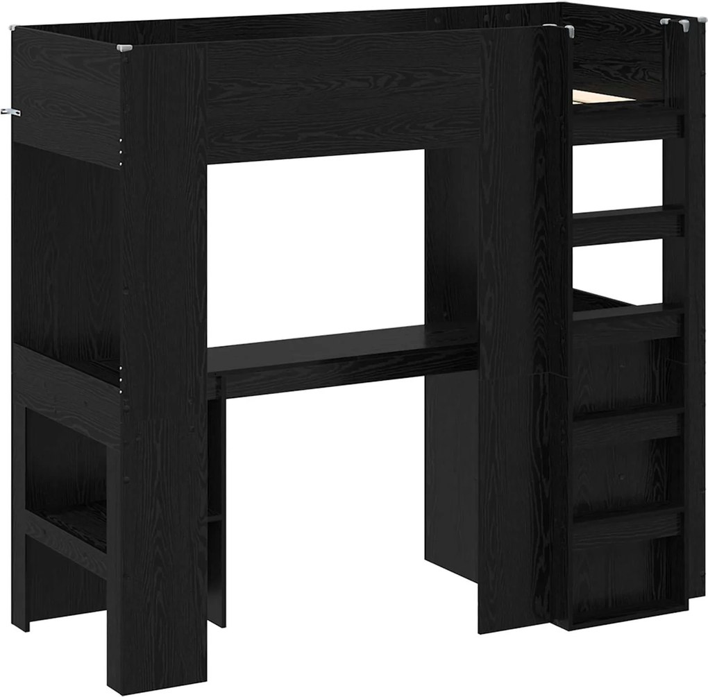 Rám patrové postele se stolem s policí Černý dub 75 x 190 cm 3410428