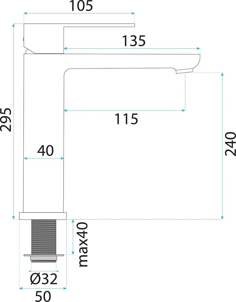 Rea Logan, vysoká umyvadlová baterie h-295, měděná matná, REA-B6670
