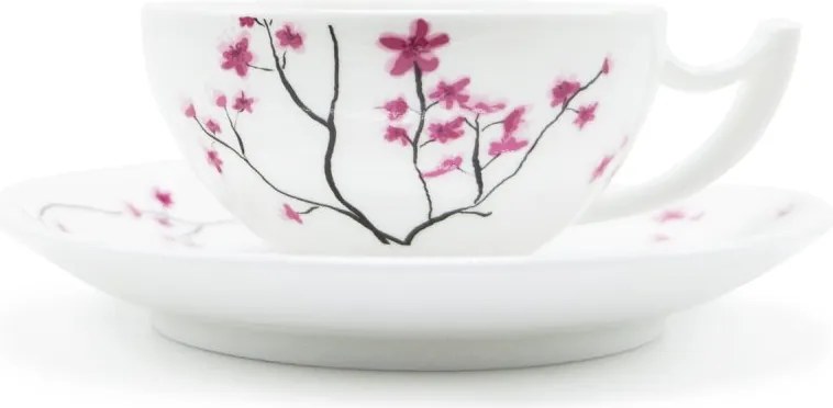 Porcelánový espresso šálek Sakura s podšálkem, 100 ml – lesklý, s motivem růžových květů