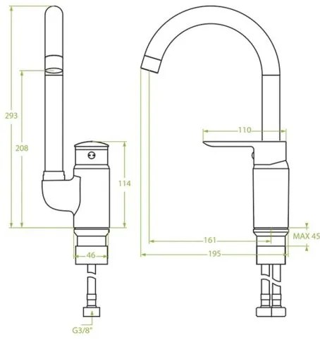 Laveo Appia kuchyňská baterie stojící h-293, chromová, LAV-BLP_068D