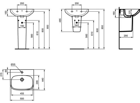 Ideal Standard i.Life A Umyvadlo 50 cm, s přepadem, bílá T470701