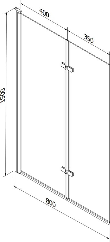 Mexen Castor, vanová zástěna 2-křídlová 80 x 150 cm, otočné křídlo, 6 mm námraza sklo, zlatý profil, 892-080-002-50-30