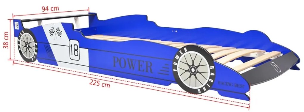 Dětská LED postel závodní auto, 90x200 cm, modrá - Default Title