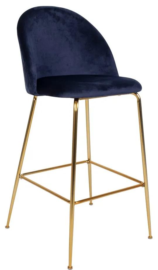 Nordic Experience Sametová barová židle Louis tmavě modrá/mosazná