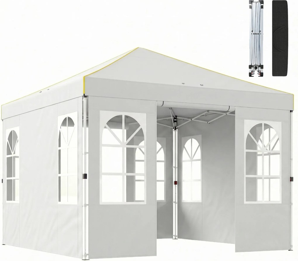 Outsunny skládací altán 3x3 m Pop-up s UPF50+ 4 odnímatelné boční díly nastavitelné výšky a cestovní taška bílá