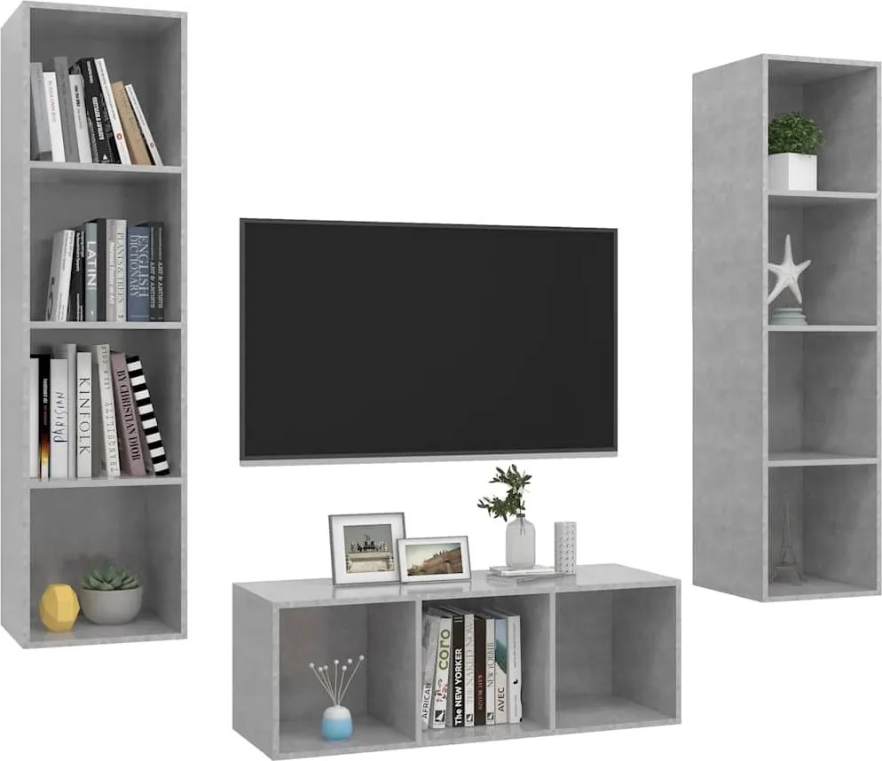 3dílný set TV skříněk betonově šedý dřevotříska 3079758