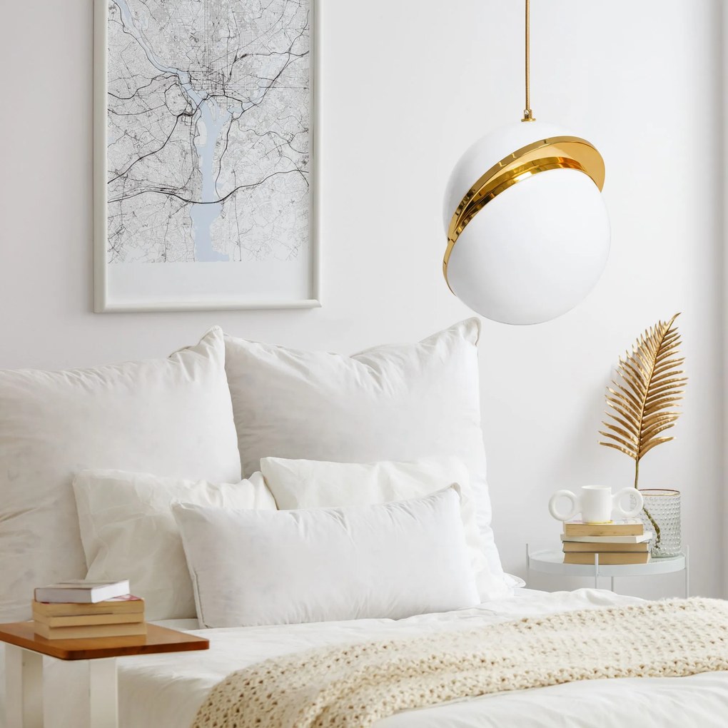 Toolight, závěsná stropní lampa akrylová koule 1xE27 APP481-1CP, bílá-zlatá, OSW-00598