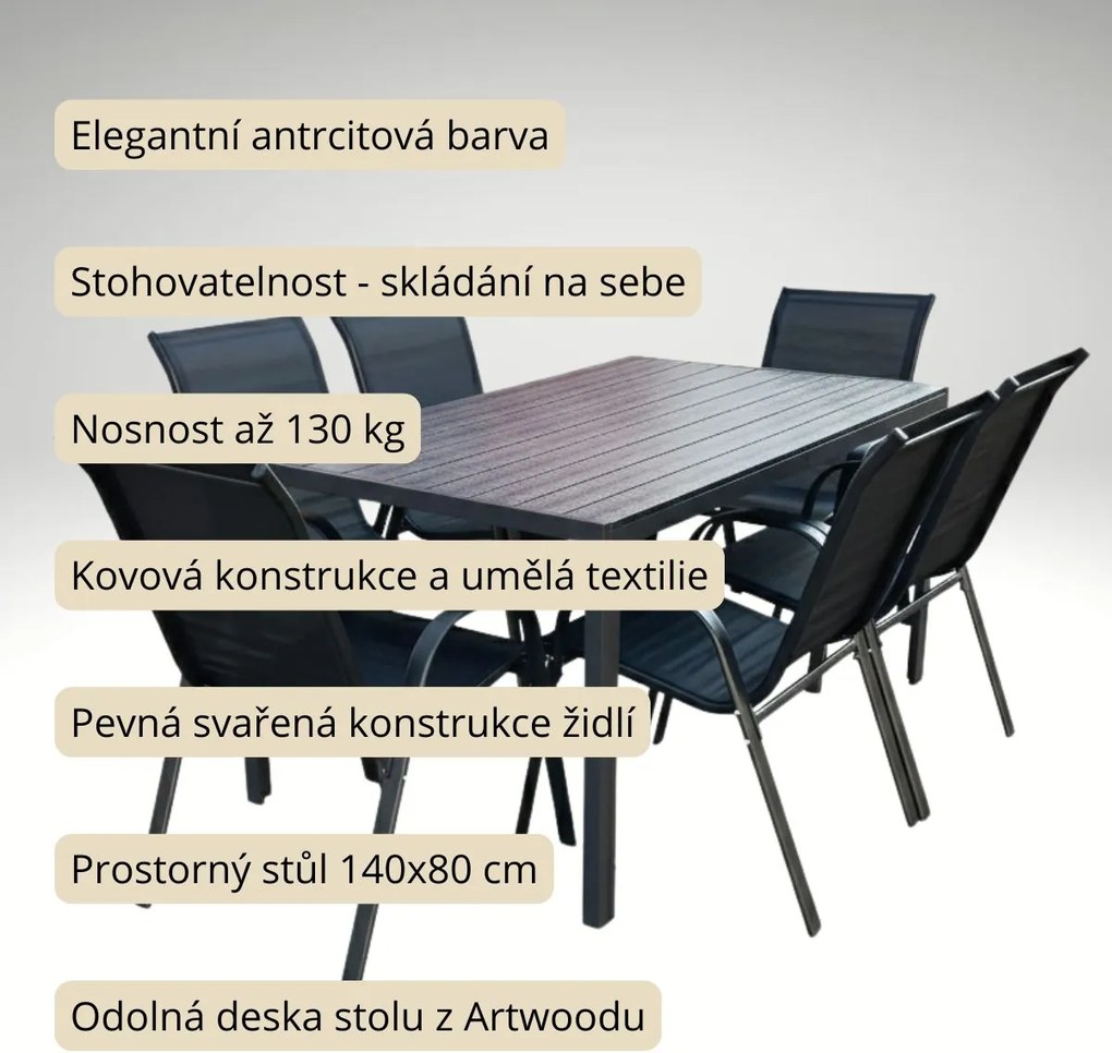 Vikio Venkovní zahradní set 140x80 pro 6 osob DK304-140 antracit