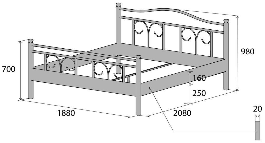 Nábytek ATIKA s.r.o. Kovová postel INES Barevne provedení: na přání dle RAL, Rozměr: 200 x 200 cm