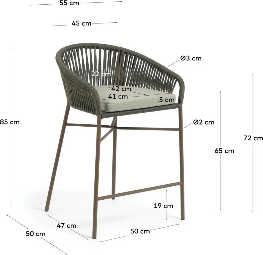 Zelená kovová/polstrovaná zahradní barová židle Yanet – Kave Home