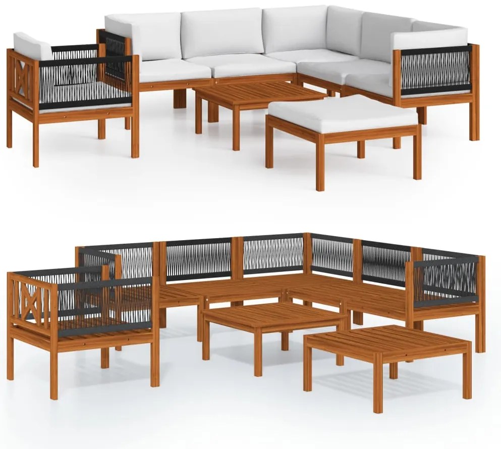 vidaXL Marketos 8dílná zahradní sedací souprava s polštáři krémové dřevo akácie a provaz