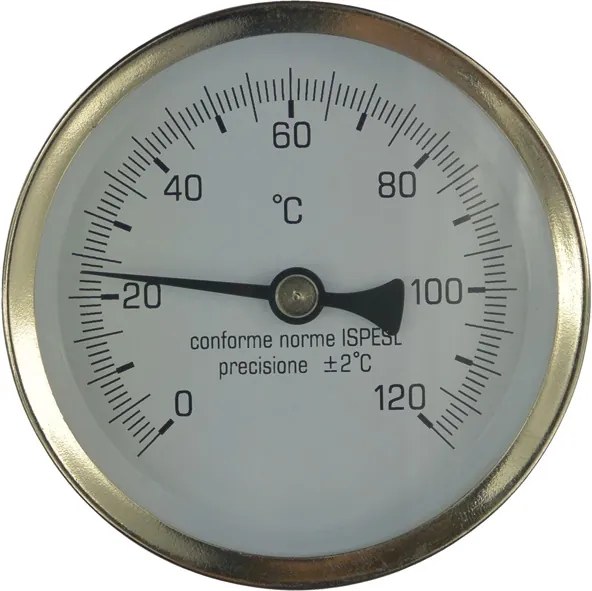 MEREO - Teploměr bimetalový DN 100, 0 - 120 °C, zadní vývod 1/2", jímka 150 mm PR3061