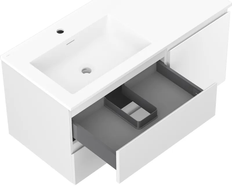 Mexen Orio, koupelnová skříňka 100 cm s levým umyvadlem Otis, 2S, 1D, bílá matná, 91A13-10047-3-BBFFF01-W18L01