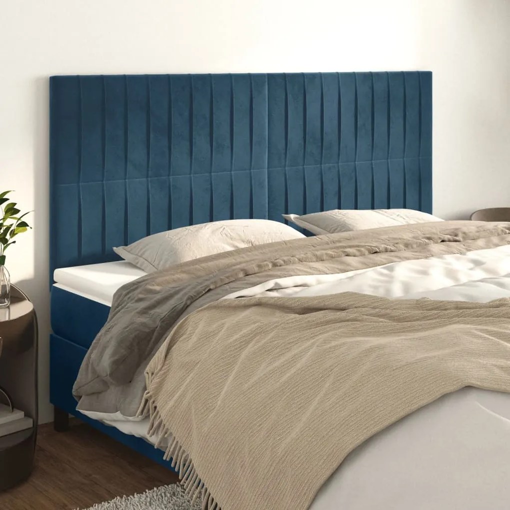Čelo postele tmavě modré 200x5x118/128 cm sametové 3116640