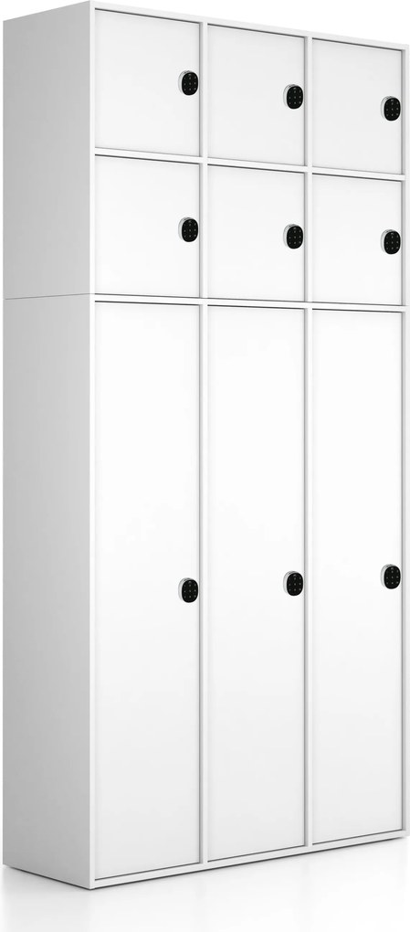 Nástavba pro skříně FRAME, 6x dveře, 1299 x 450 x 854 mm, kódový zámek, bílá