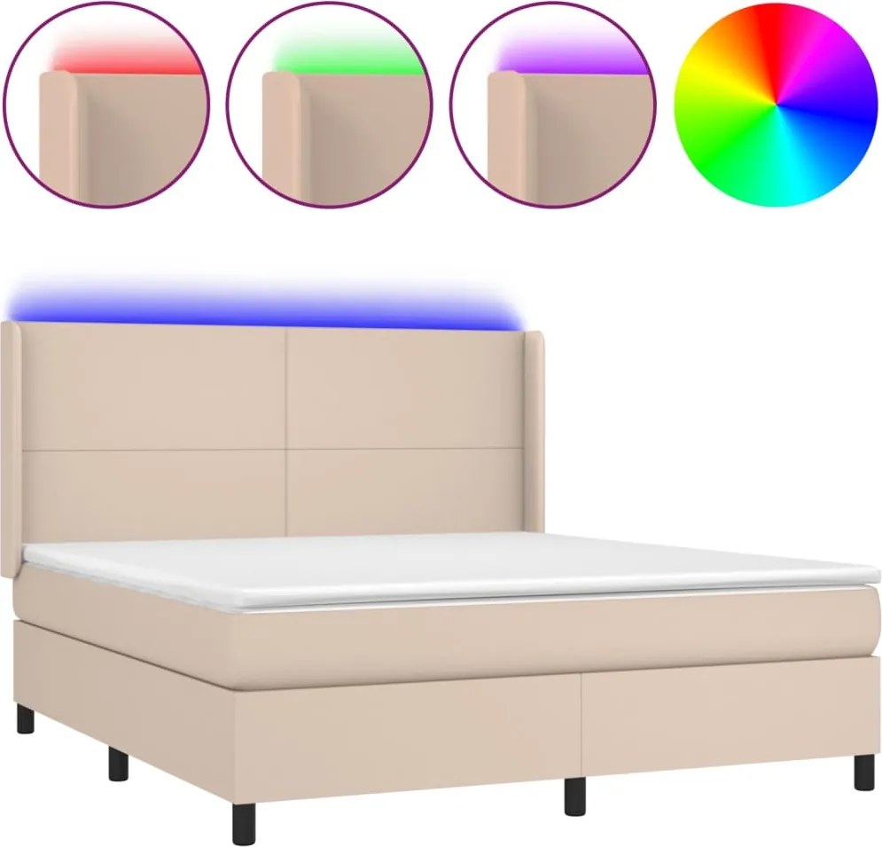 Box spring postel matrace a LED cappuccino 180x200cm umělá kůže 3139282