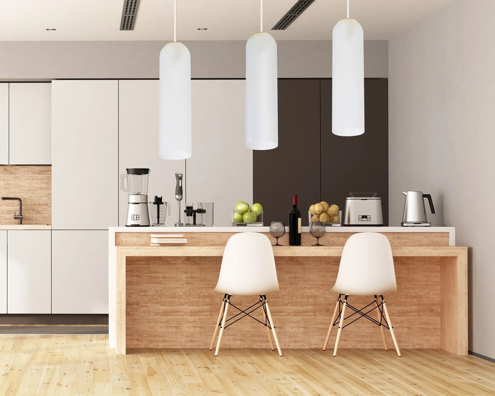 Toolight - Skleněná závěsná lampa APP665-1CP, bílá-zlatá, OSW-04661