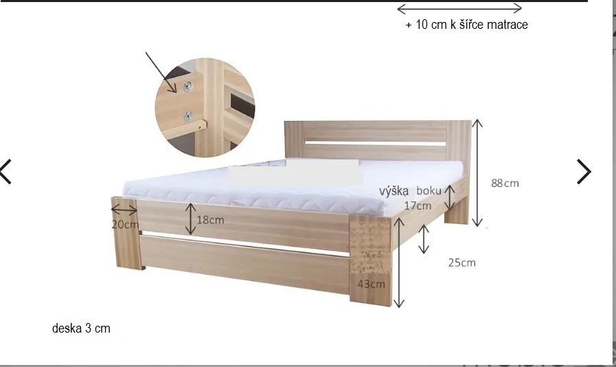 Via-nábytek Postel EMA masiv buk Povrchová úprava postele: Buk (lakovaný) Rozměry postele: 180 x 200