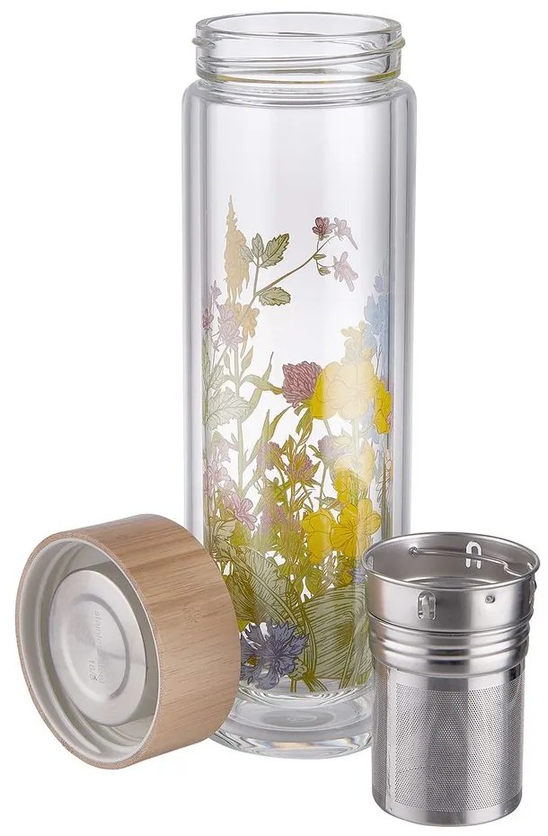 TEA TENDER Láhev na čaj s květinovým potiskem 450 ml