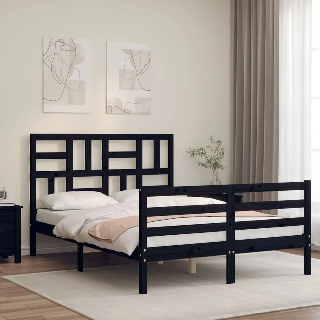 Rám postele s čelem černý 120 x 200 cm masivní dřevo,  3194895