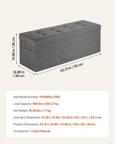 Skládací úložný taburet VEVOR, 540 × 345 × 345 mm – 1100 × 380 × 380 mm