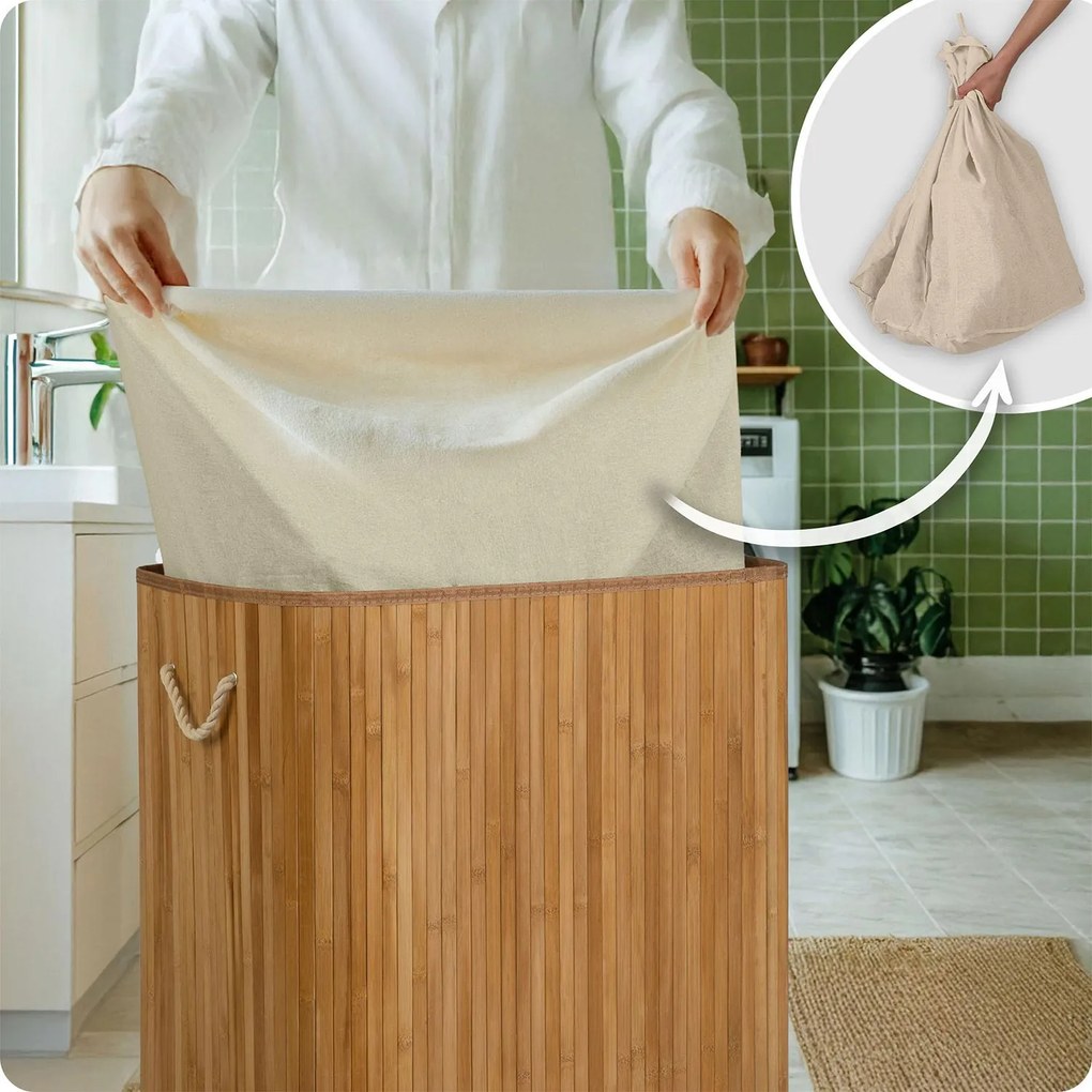 Bambusový proutěný koš na prádlo s víkem 150 l Massido ekologický úložný box