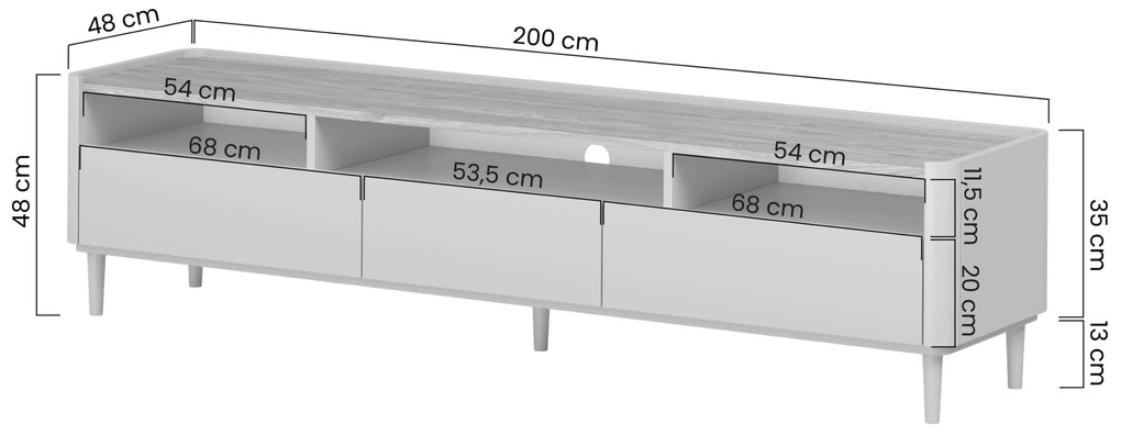 TV stolek Elivo 200 cm na nožkách - eukalyptus / dub baltic dune