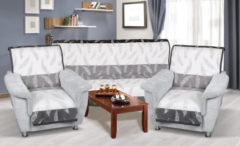 Bellatex Souprava Karmela PLUS 3+1+1 Bílá,Černá,Šedá 150x200 cm, 2ks 65x150 cm