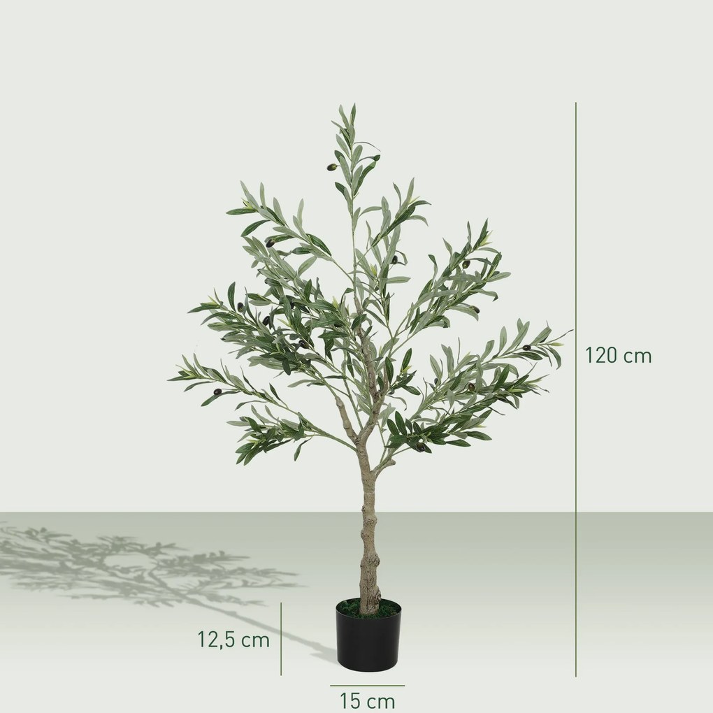 HOMCOM Umělý Olivový Strom 120 cm - Realistický Vnitřní Strom s Realistickými Listy a Plody, Umělá Zelená Rostlina pro Domov, Kancelář, Obývací Pokoj,