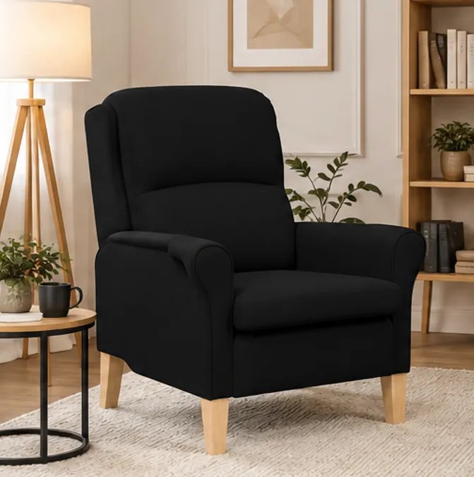 křeslo relaxační, odpočinkové, ušák, dřevo/textil, 101x95x75 cm, přírodní/černá, Dekorino KR20260039