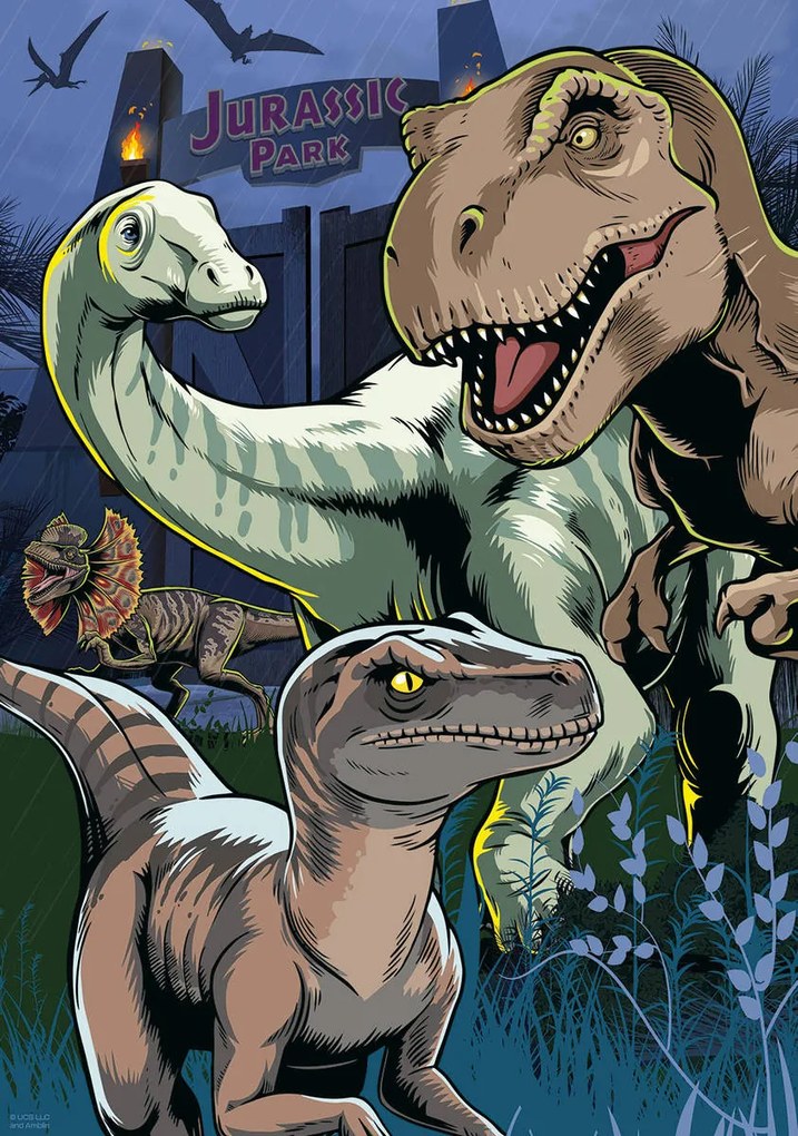 DINO Puzzle XL Jurský Svět 100 dílků neon skládačka 33x47cm svítí ve tmě dn394209