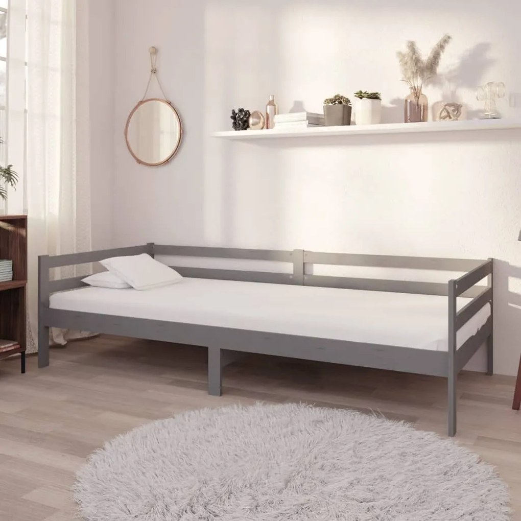 Válenda s matrací 90 x 200 cm šedá masivní borové dřevo 3083566