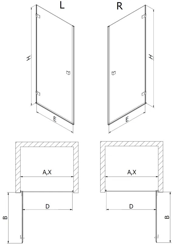 Mexen, Mexen Lunar-B výklopné pravé sprchové dveře 85 cm, transparentní, pistolový kov - 832-085-000-95-00-P