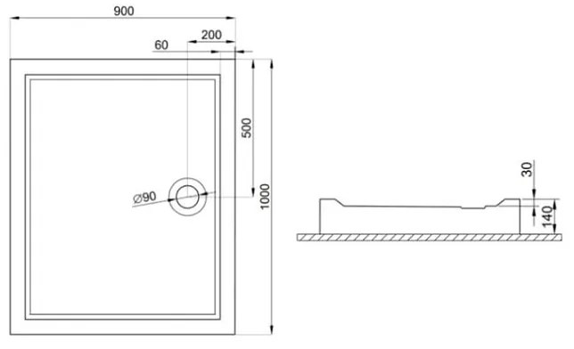 Polimat Kompaktní obdélníková akrylátová sprchová vanička Goliat 1 90x80 (100x80, 100x90, 120x80, 120x90) Barva: Bílá, Rozměry (cm): 120x80