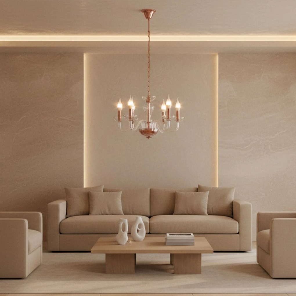 Toolight Toolight, stropní lampa na zavěšení 6xE14 APP1081-6CP, růžové zlato, OSW-00681