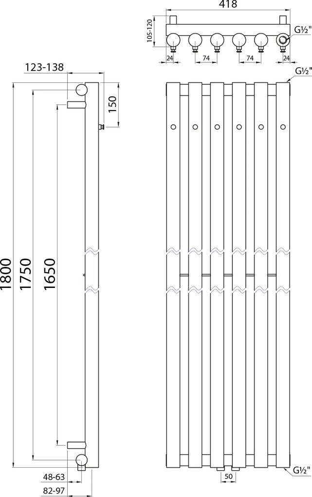 Sapho Sapho, PILON topné těleso 270x1800mm, se 6 háčky, chrom, IZ130T