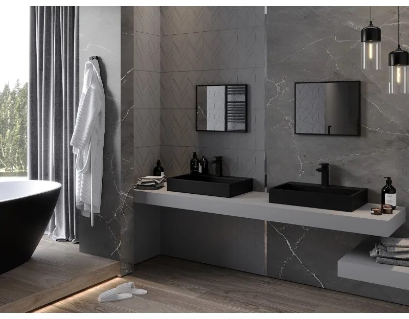 Mexen Loft, obdélníkové koupelnové zrcadlo 50 x 40 cm, barva rámu černá matná, 9852-050-040-000-70