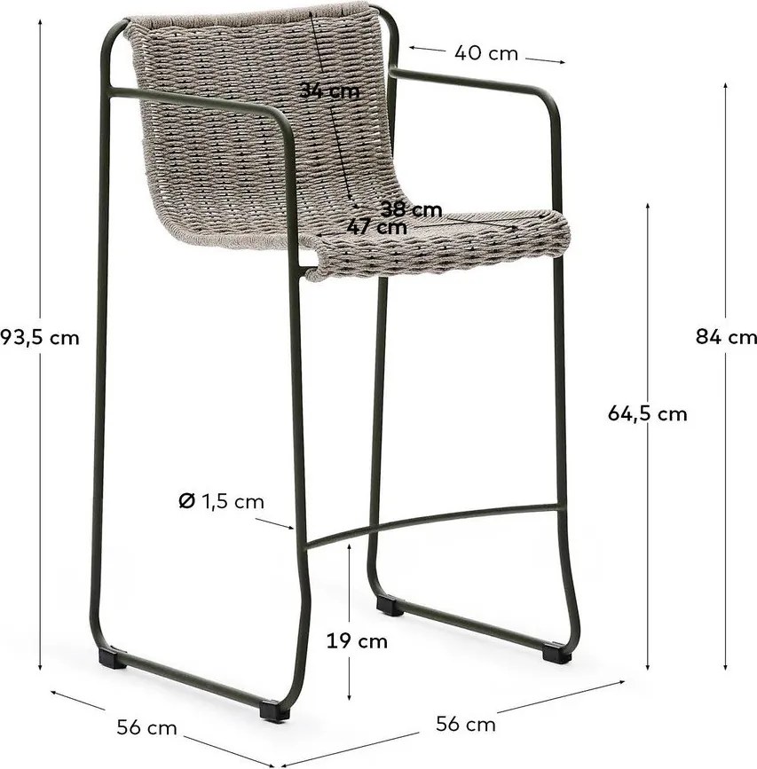 Šedozelená kovová zahradní barová židle Maurina – Kave Home
