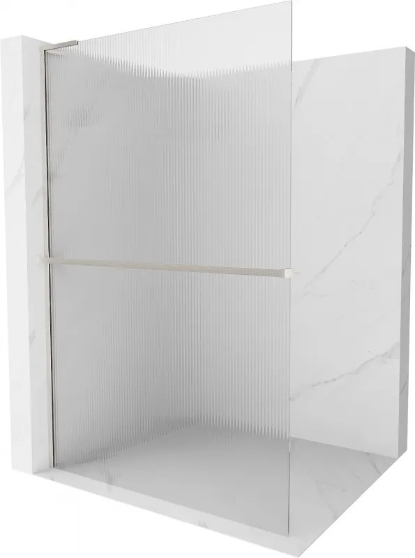 Mexen Kioto+ L, sprchová zástěna Walk-In s poličkou a věšákem 70 x 200 cm, 8mm sklo s žebrovým vzorem, broušená ocel profil, 800-070-123-97-09