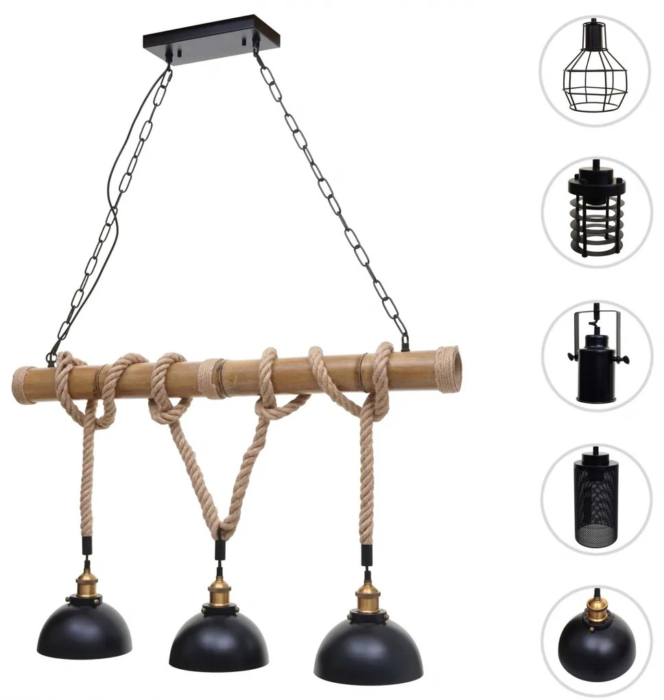 Závěsné svítidlo H82 industrial, kupole 3 74201 - kov / bambus - Černá