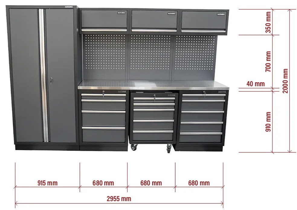 AKČNÍ SET Sestava 7 ks dílenského nábytku SET-CA01030 s nerezovou pracovní deskou MB-TGW80S