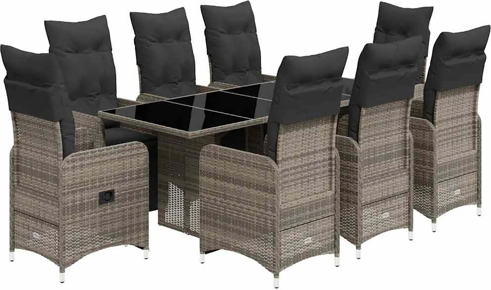 9dílný zahradní bistro set s poduškami šedý polyratan 3277172