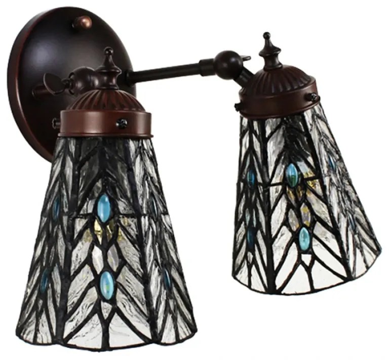Nástěnná Tiffany lampa 2 stínidla modré kamínky Blue Gems – 30x23x23 cm